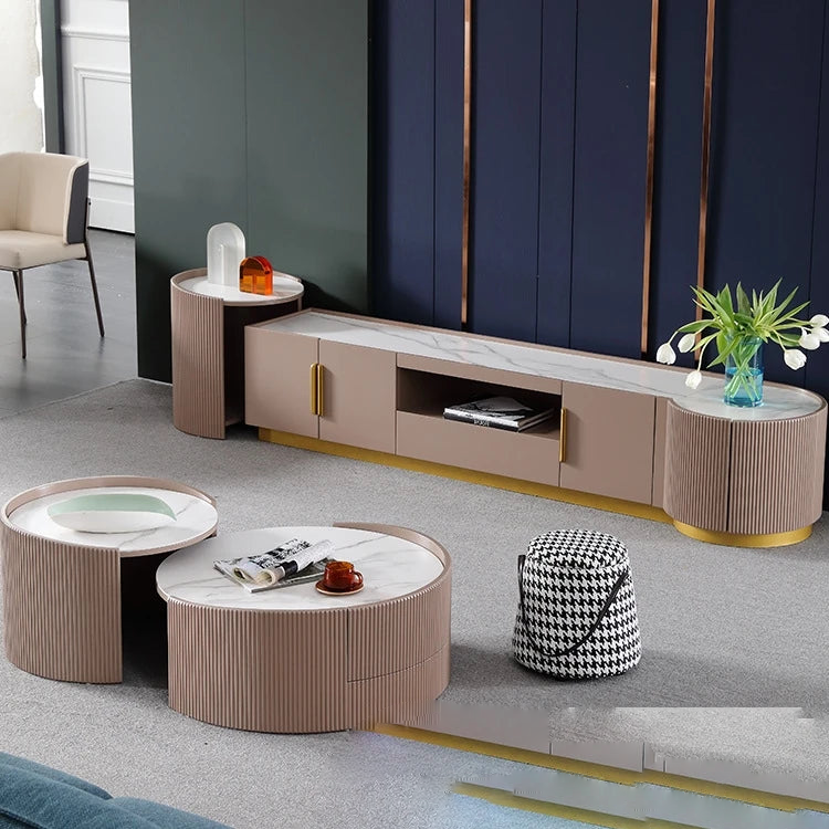 Linlamlim Nordic Wood Gold Set Marble Coffee Table TV Stand